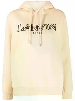 LANVIN Logo-embroidered Cotton Hoodie - Neutrals