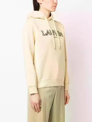 LANVIN Logo-embroidered Cotton Hoodie - Neutrals