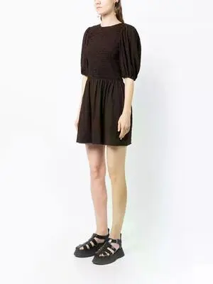 GANNI Striped Smocked Mini Dress - Brown