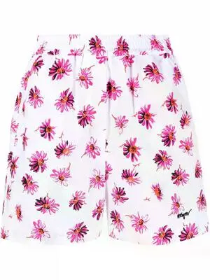 MSGM Floral-print Cotton Shorts - White
