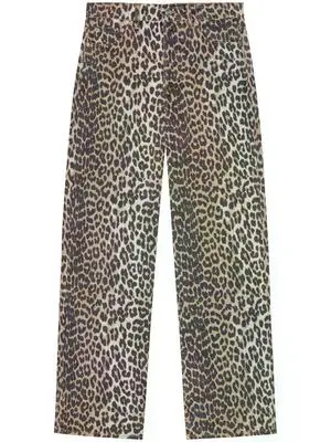 GANNI Leopard Print Denim Trousers