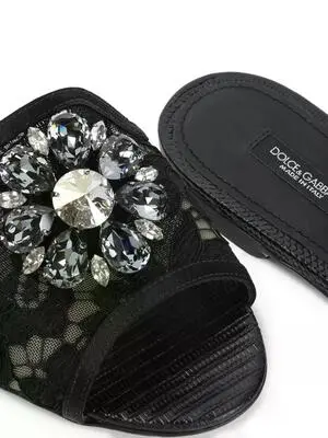 Dolce & Gabbana Bianca Lace Embellished Sandals - Black