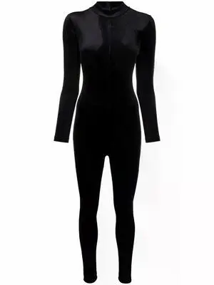 Alchemy Fashions Velvet-effect Long-sleeve Jumpsuit - Black