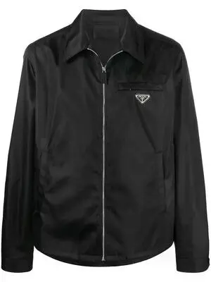 Prada Re-nylon Logo Patch Zip-up Jacket - Black