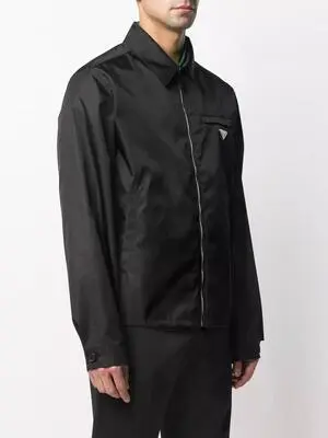 Prada Re-nylon Logo Patch Zip-up Jacket - Black