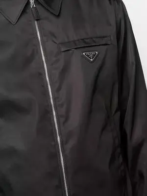 Prada Re-nylon Logo Patch Zip-up Jacket - Black