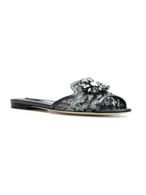 Dolce & Gabbana Bianca Rainbow Lace Brooch-detail Sandals - Black