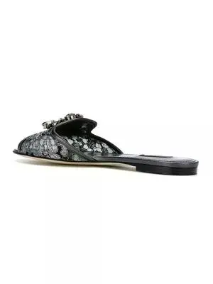 Dolce & Gabbana Bianca Rainbow Lace Brooch-detail Sandals - Black