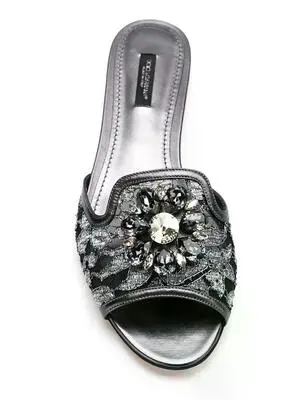 Dolce & Gabbana Bianca Rainbow Lace Brooch-detail Sandals - Black