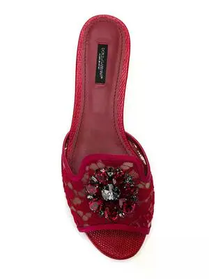 Dolce & Gabbana Bianca Rainbow Lace Brooch-detail Sandals - Red