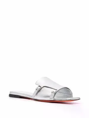 Santoni Metallic Leather Slip-on Sandals