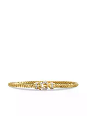 David Yurman 18kt Yellow Pavé Diamond Buckle Cable Spira Bracelet - Gold