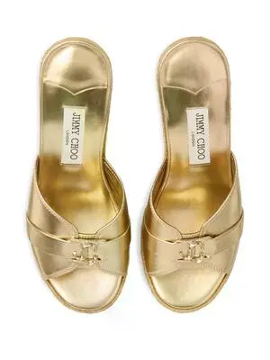 JIMMY CHOO Leda Wedge 100 Espadrilles In Metallic Nappa Leather - Gold