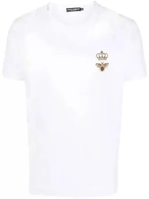 Dolce & Gabbana Embroidered Bee Cotton T-shirt - White