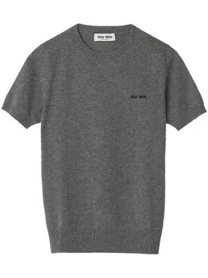 Miu Miu Cashmere Sweater With Logo - Grey