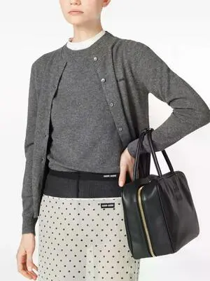 Miu Miu Cashmere Sweater With Logo - Grey