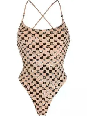 MISBHV Criss-cross Monogram-print Thong Swimsuit