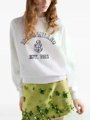 Prada Cotton Crewneck Sweatshirt With Logo Print