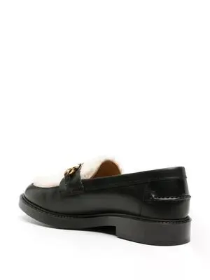 TOD'S Shearling Panel Logo Chain Loafers - Black