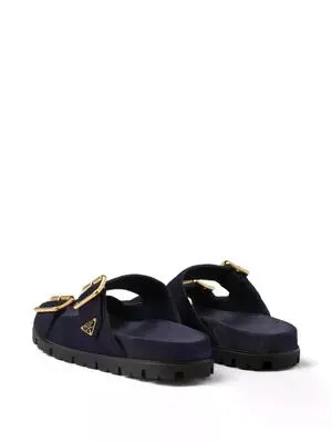 Prada Buckle Suede Slides