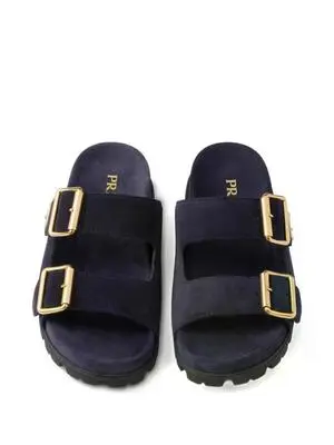 Prada Buckle Suede Slides