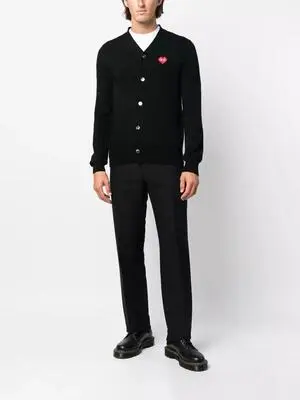 Play Comme Des Garcon Logo-patch Fine-knit Cardigan