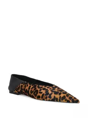 Saint Laurent Leopard Print Leather Ballet Flats - Brown