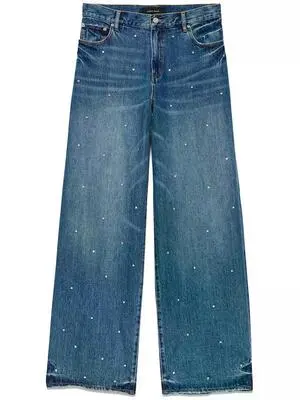PURPLE BRAND Rhinestone-embellished Wide-leg Jeans - Blue