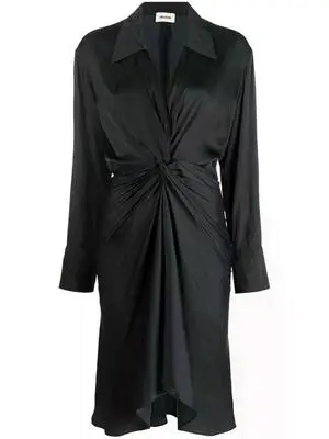 Zadig&Voltaire Rozo Twisted V-neck Midi Dress - Black