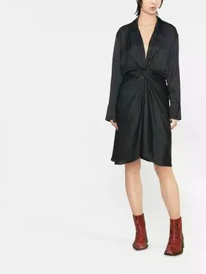 Zadig&Voltaire Rozo Twisted V-neck Midi Dress - Black