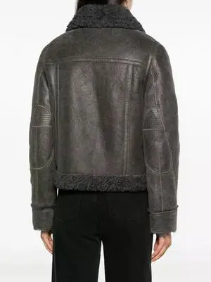 Zadig&Voltaire Kade Shearling-trim Leather Jacket - Grey