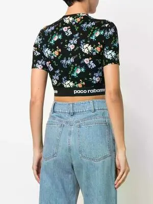 Rabanne Floral Print Cropped Top
