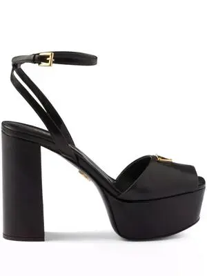 Prada Nappa Leather Platform Sandals With Ankle Straps - Black
