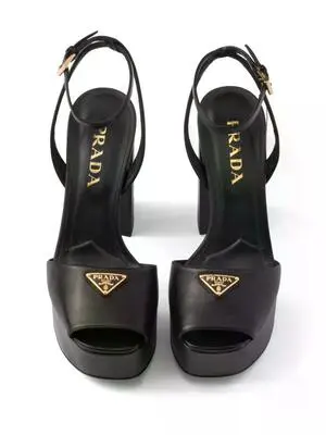 Prada Nappa Leather Platform Sandals With Ankle Straps - Black