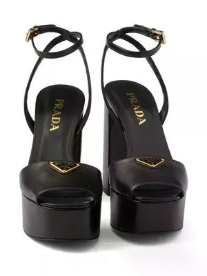 Prada Nappa Leather Platform Sandals With Ankle Straps - Black