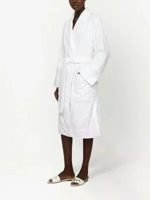 Dolce & Gabbana Terry Cotton Jacquard Bath Robe - White