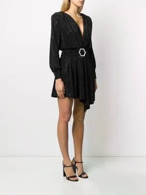 Philipp Plein Belted Long-sleeve Mini Dress - Black