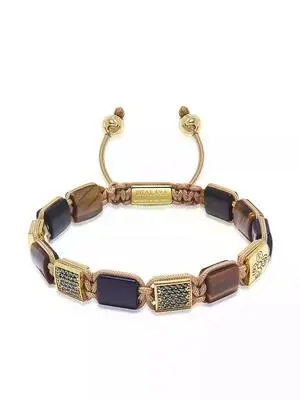 NIALAYA JEWELRY Engraved Charm Beaded Bracelet - Brown