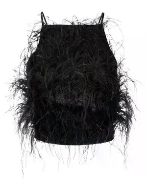 Cult Gaia Joey Ostrich Feather Blouse - Black