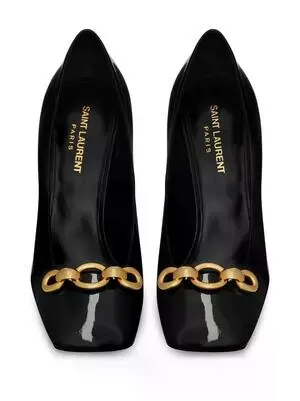 Saint Laurent Leather Glossy Finish Chain-link Pumps - Black