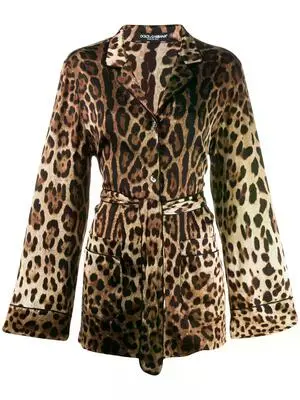 Dolce & Gabbana Leopard-print Belted Pajama Shirt - Brown