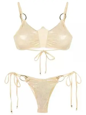 AMIR SLAMA Metallic-effect Tie-fastened Bikini