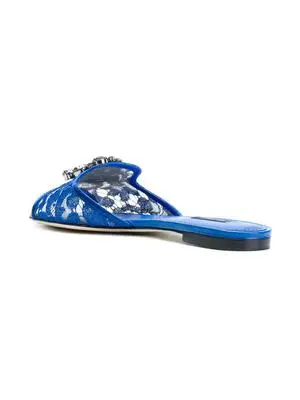 Dolce & Gabbana Bianca Rainbow Lace Embellished Sandals - Blue