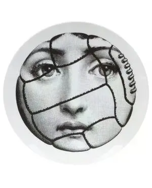 FORNASETTI Footbal Face Print Plate - White