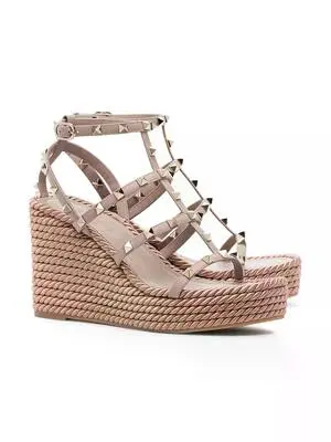 Valentino Garavani 95mm Rockstud Wedge Sandals - Pink
