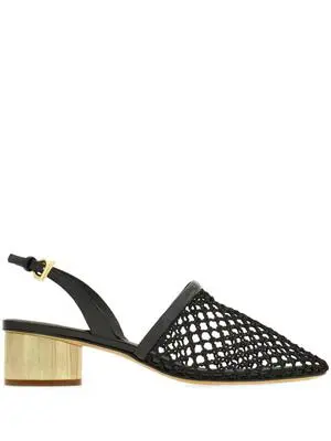 FERRAGAMO 40mm Mesh Leather Slingbacks - Black