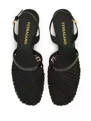 FERRAGAMO 40mm Mesh Leather Slingbacks - Black