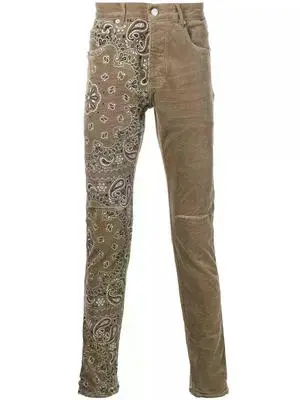 PURPLE BRAND Corduroy Bandana-print Skinny Jeans - Neutrals