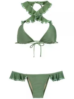 AMIR SLAMA Ruffled Brazilian Bikini - Green