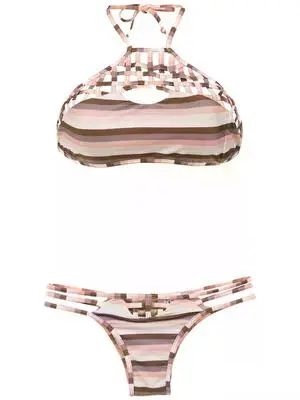 AMIR SLAMA Striped Bikini Top - Brown
